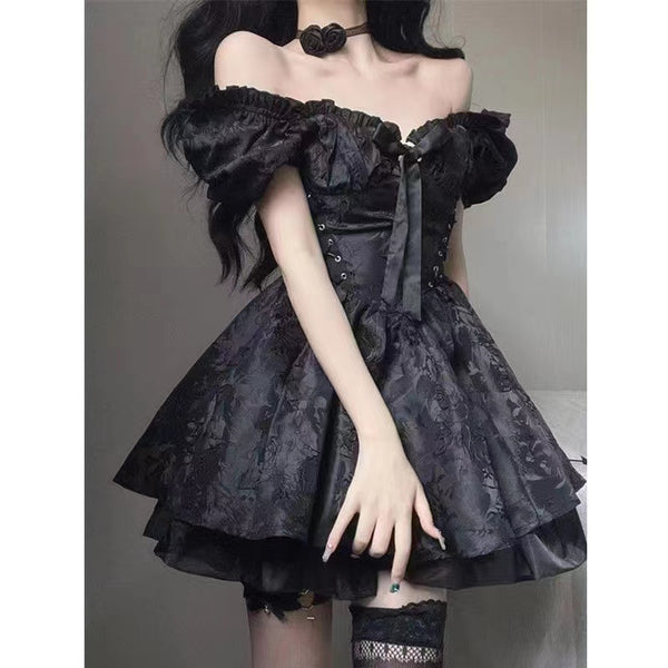 Gothic Black Mini Dress Women Vintage Sexy Spaghetti Strap High Waist ...