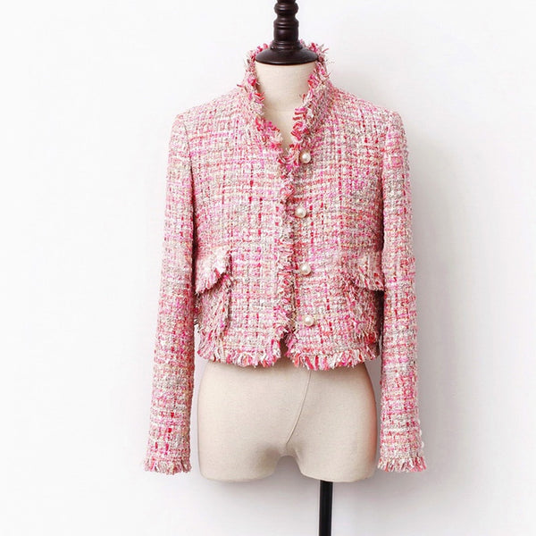 Pink Tweed Jacket spring / autumn /winter women's jacket coat classic ...